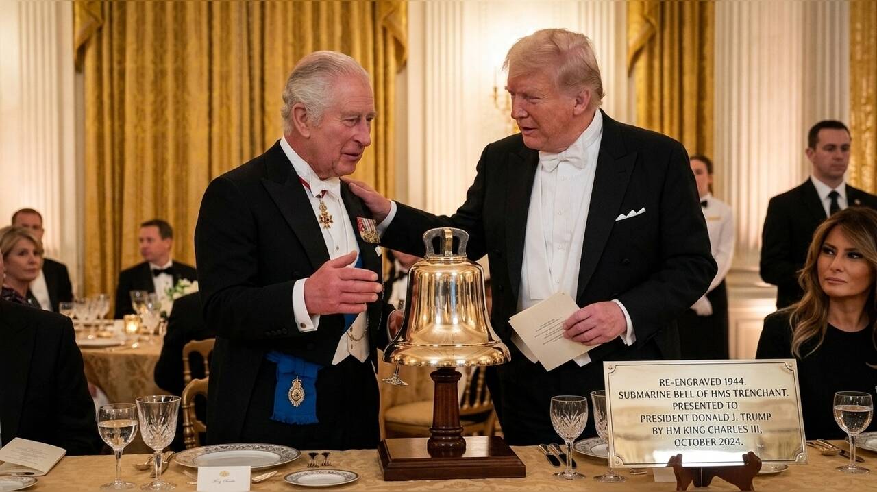 HMS Trump Bell from WWII: The Gift King Charles Presented to Trump ...